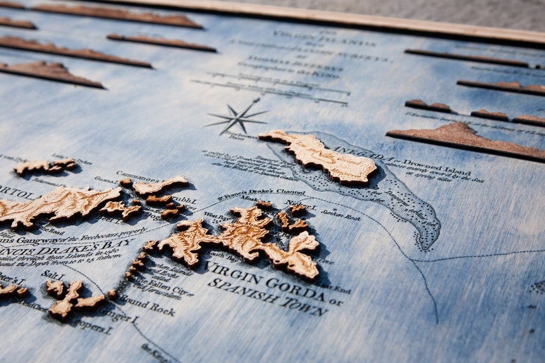 Virgin Islands BVI Vintage Wooden Map 24x 31 / | Etsy