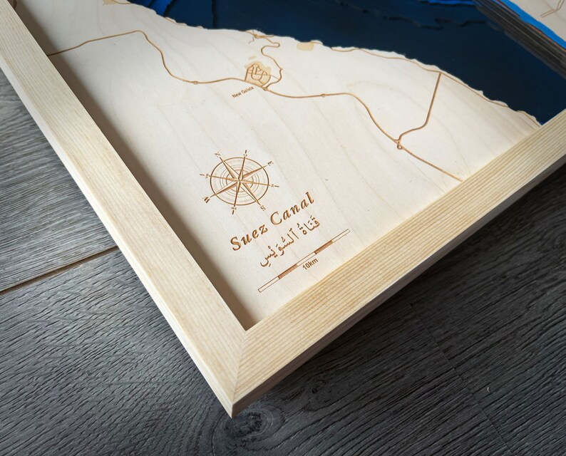 Suez Canal Map 16"x 32", 3D Bathymetry-topographic / Wood Sea Ocean ...