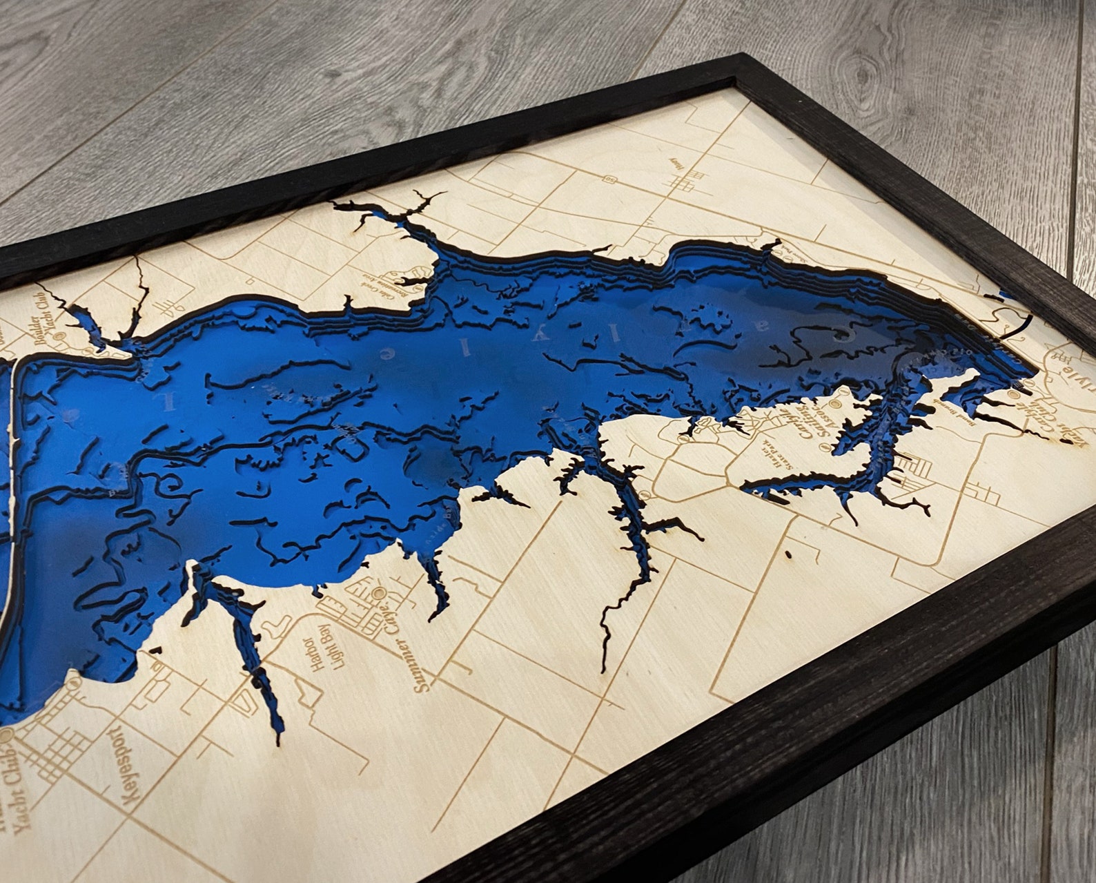 Carlyle Lake 12"x 24" or 16"x 32", 3D Bathymetry-topographic / Wood ...