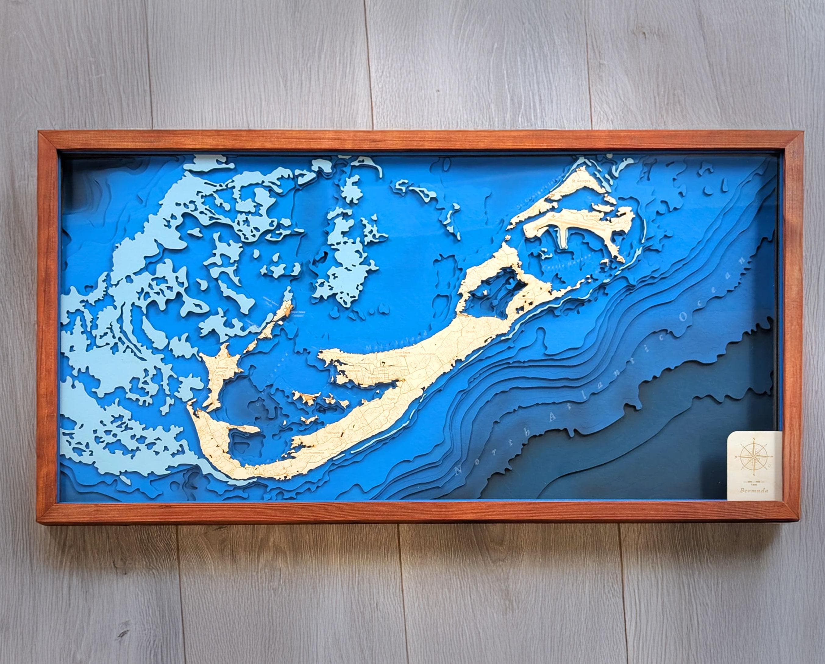 Bermuda 3D Wooden Map – Layered Bathymetric Wall Art • Laser Cut Island ...