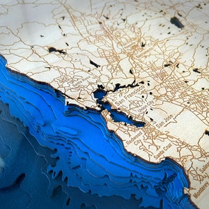 California 20"x 32", 3D Bathymetry-topographic / Wood Ocean Art Map - Etsy