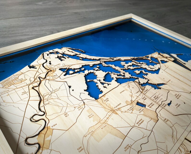 Suez Canal Map 16"x 32", 3D Bathymetry-topographic / Wood Sea Ocean ...