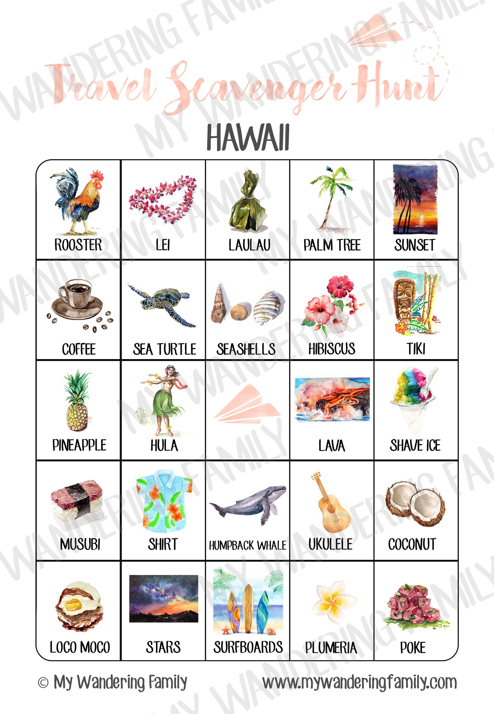 Hawaii Scavenger Hunt Game PRINTABLE Instant Download. Game for Kids ...