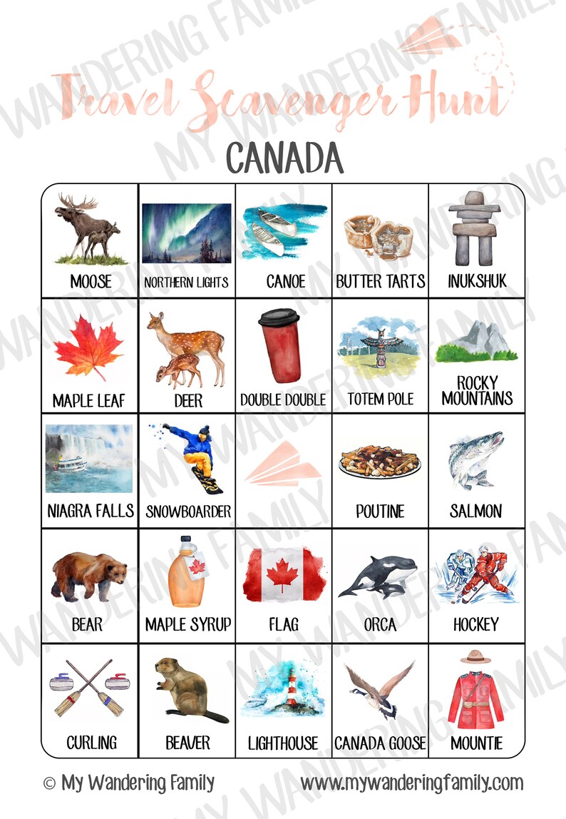 Canada Scavenger Hunt Game PRINTABLE Instant Download. Game for Kids ...