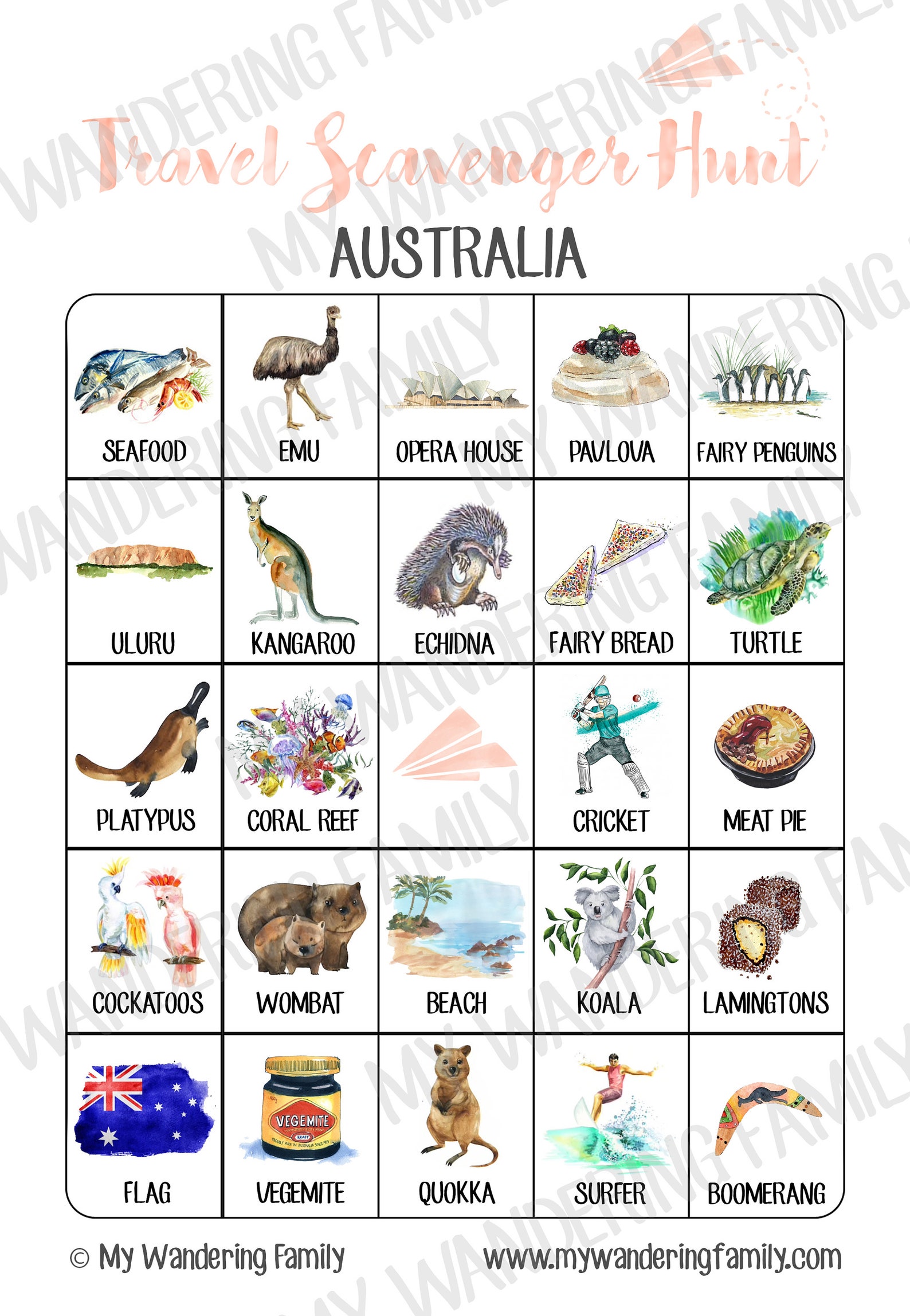 Australia Scavenger Hunt Game PRINTABLE Instant Download. - Etsy