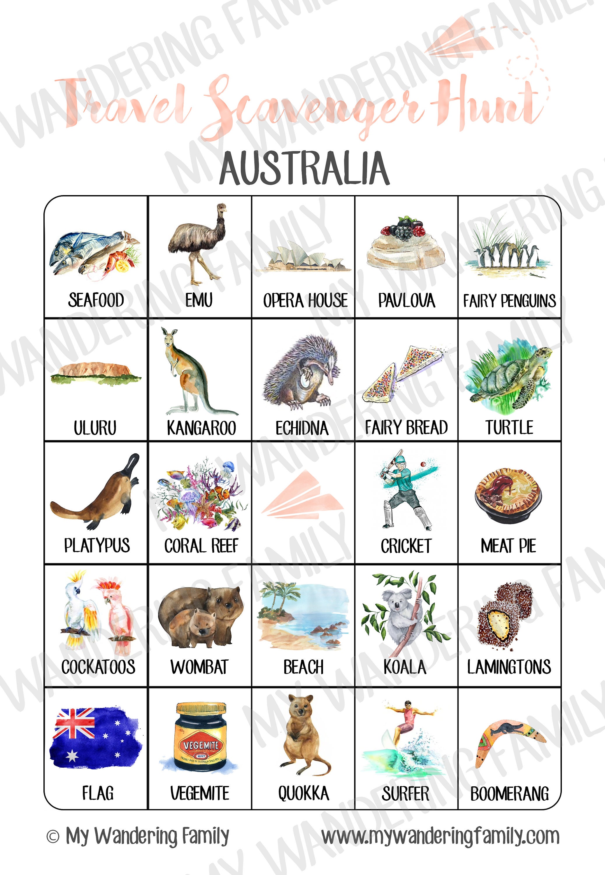 Australia Scavenger Hunt Game PRINTABLE Instant Download. - Etsy