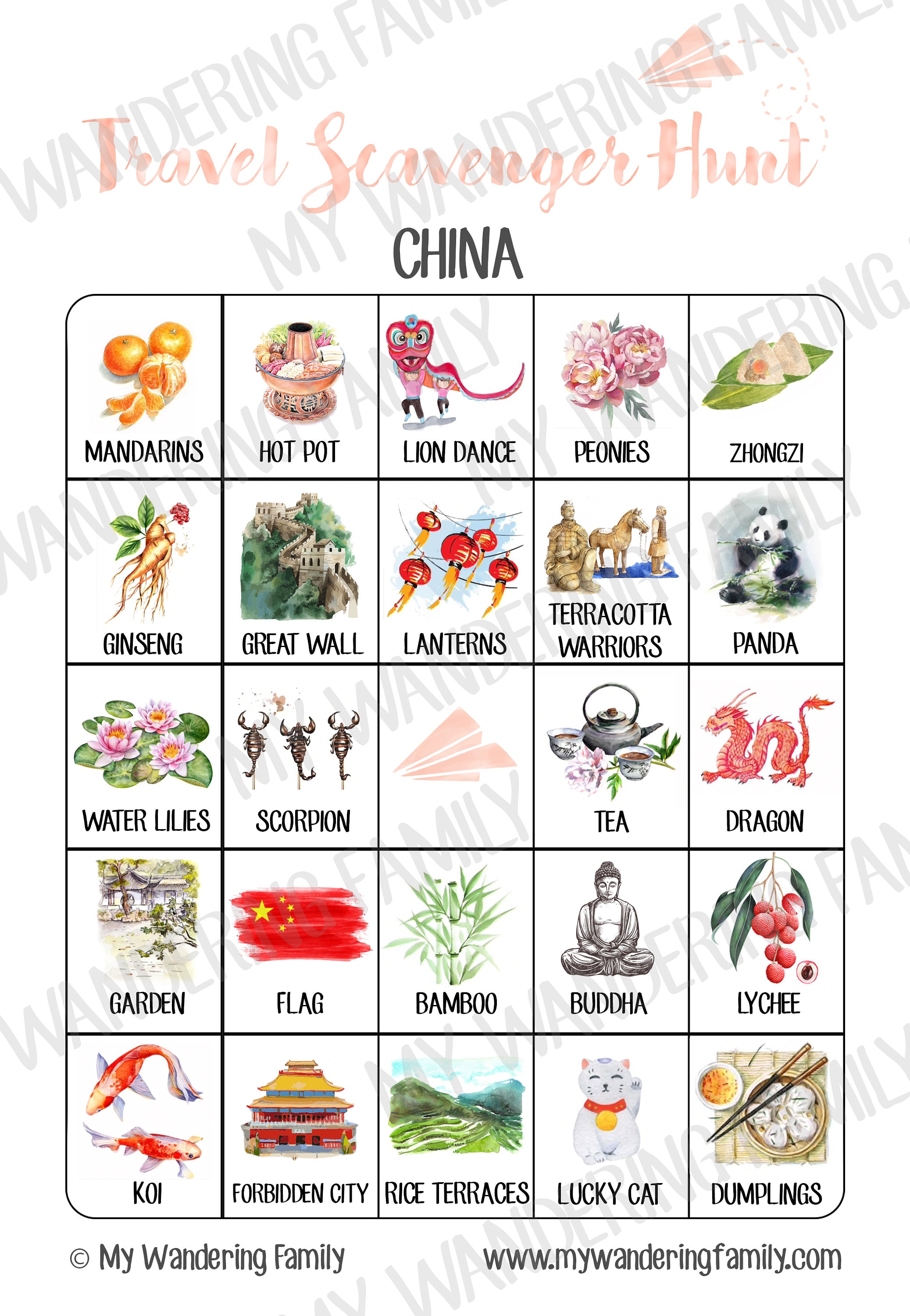 China Scavenger Hunt Game PRINTABLE Instant Download. Game for Kids and ...