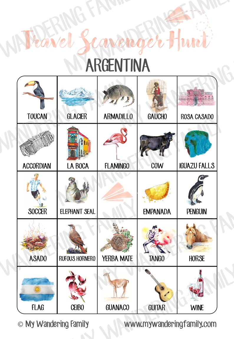 Argentina Scavenger Hunt Game PRINTABLE Instant Download. Game for Kids ...
