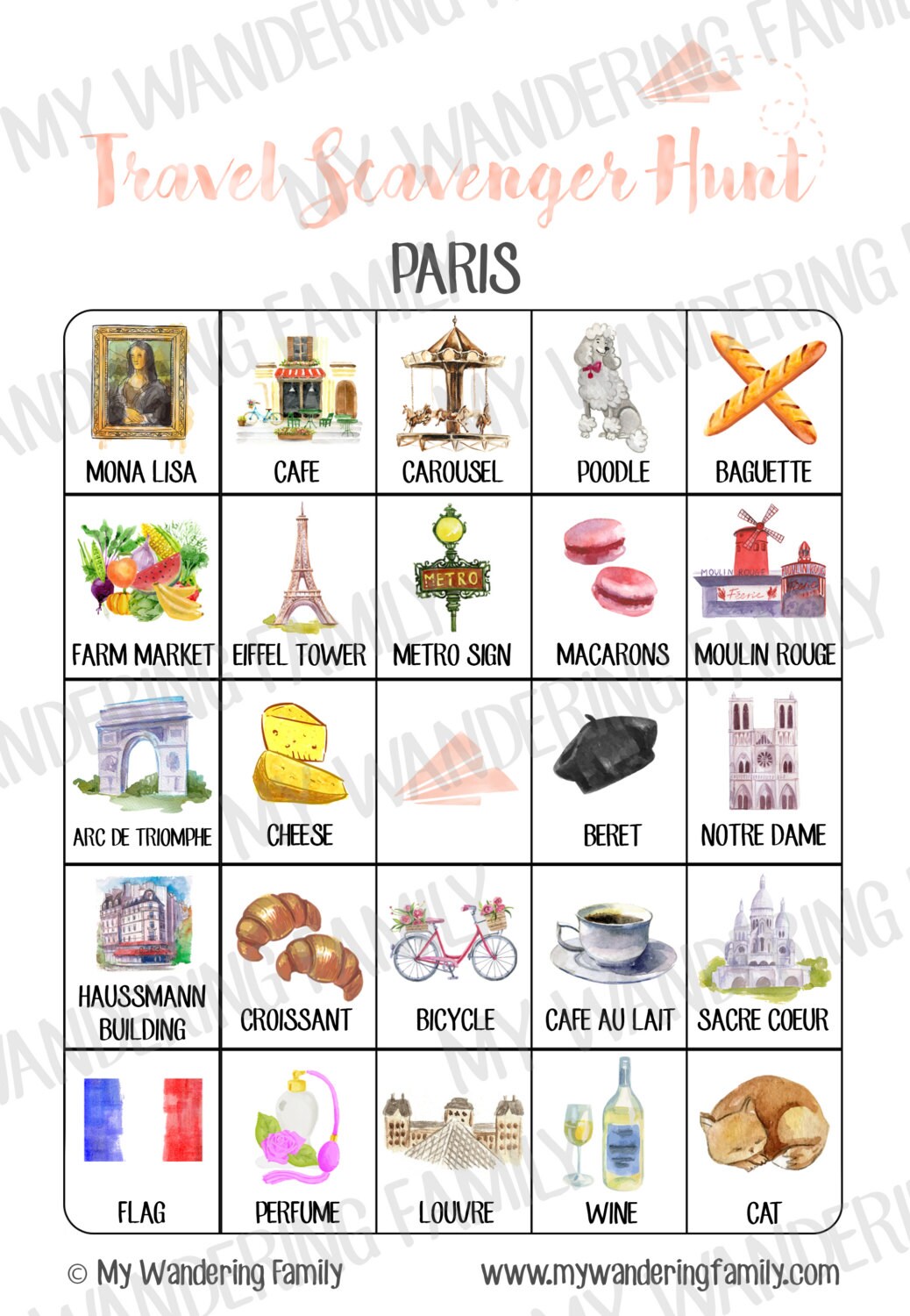 Paris Scavenger Hunt Game PRINTABLE Instant Download. Game for Kids and ...