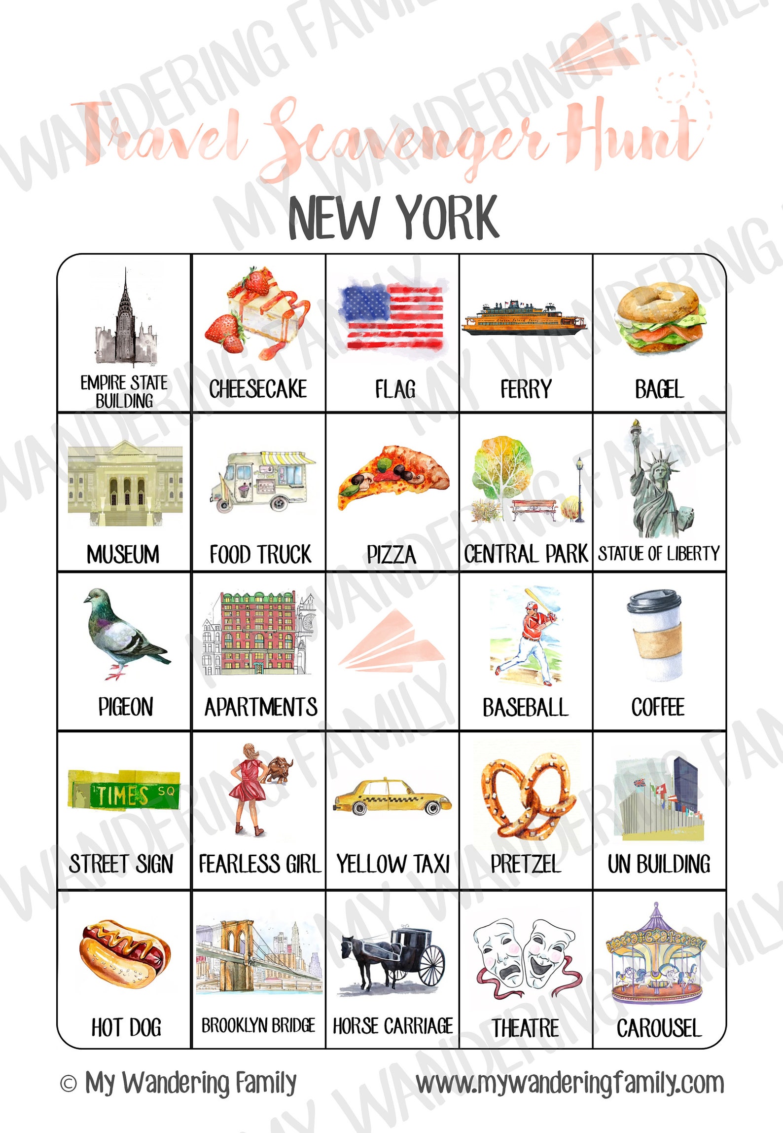 New York Scavenger Hunt PRINTABLE Instant Download. Game for Kids and ...