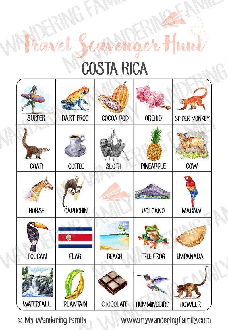 Costa Rica Scavenger Hunt Game PRINTABLE Instant Download. Game for ...