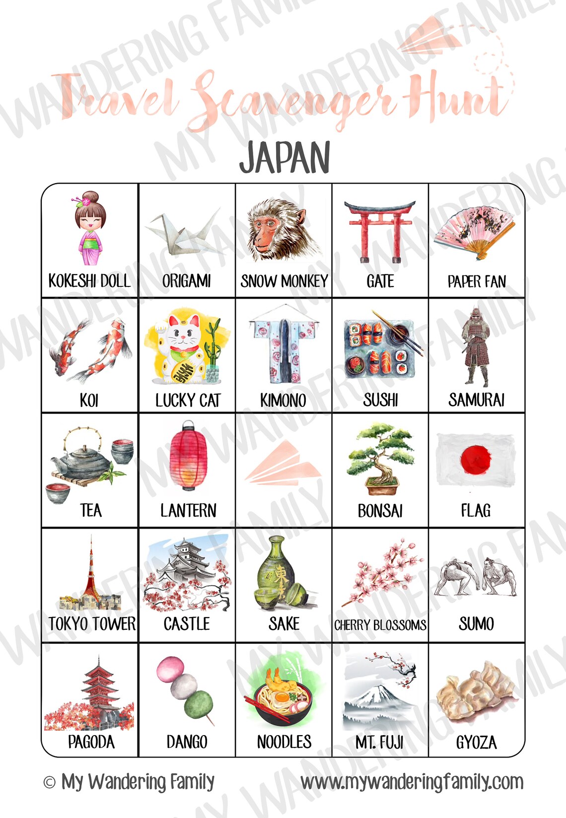 Japan Scavenger Hunt Game PRINTABLE Instant Download. Game for Kids and ...