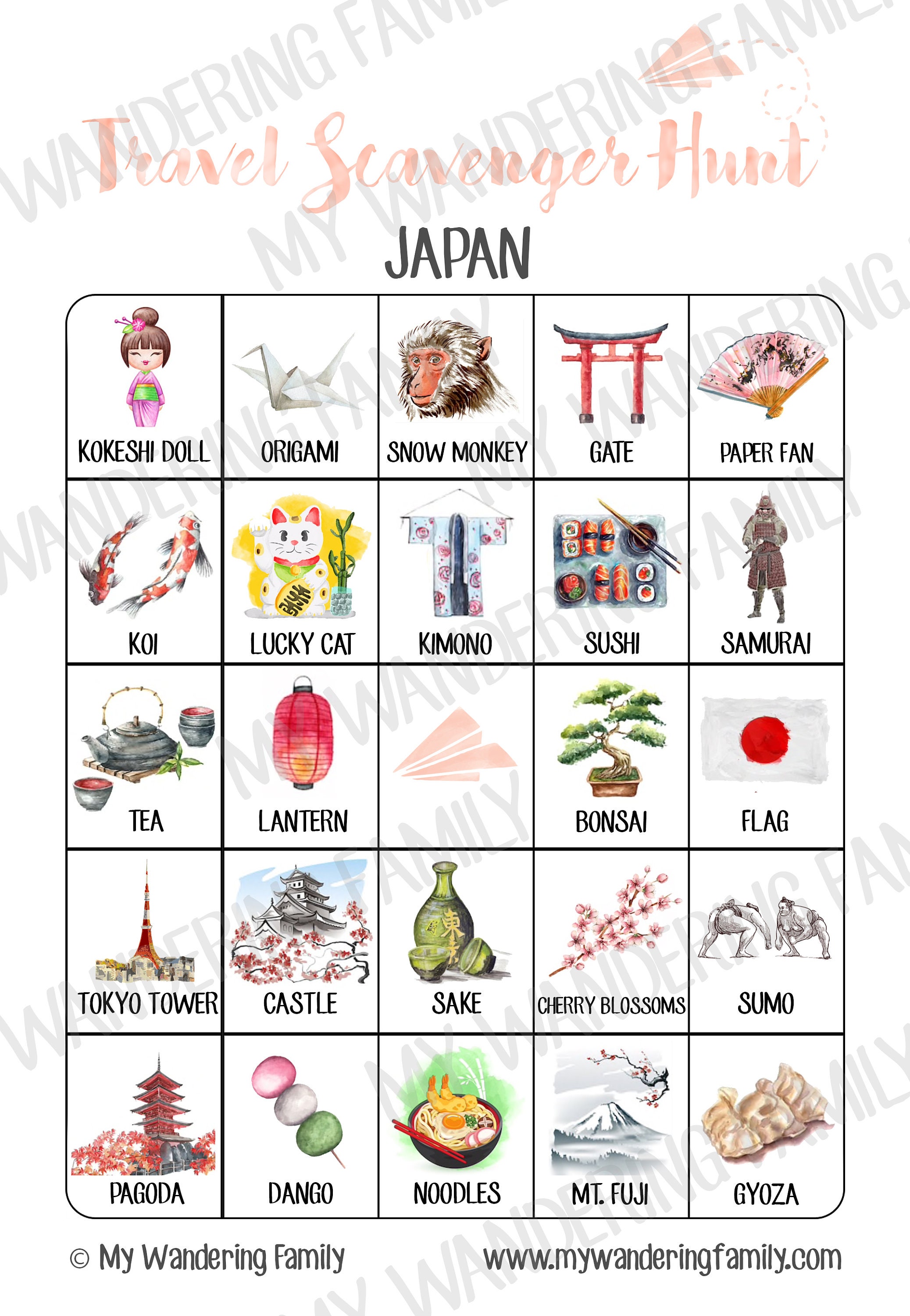 Japan Scavenger Hunt Game PRINTABLE Instant Download. Game - Etsy Canada