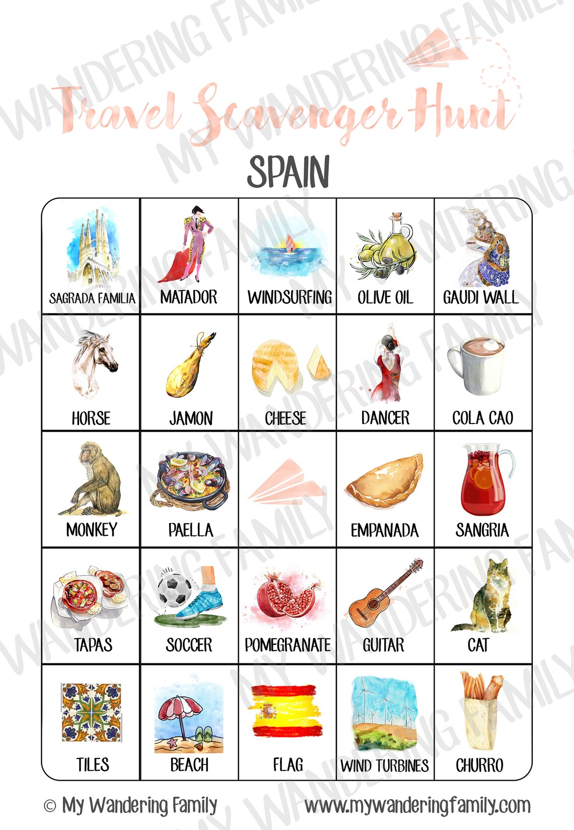 Spain Scavenger Hunt Game PRINTABLE Instant Download. Game for Kids and ...