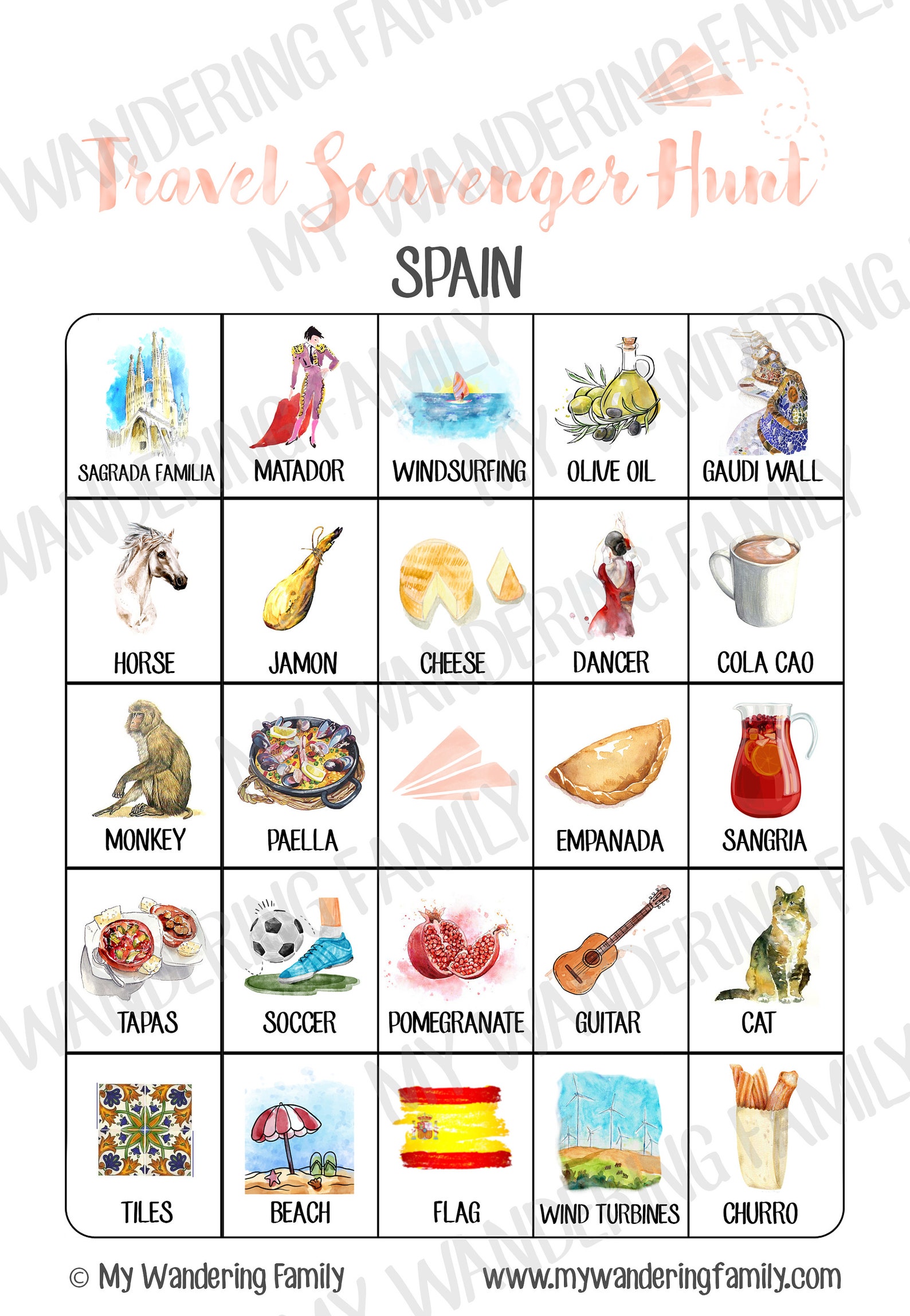 Spain Scavenger Hunt Game PRINTABLE Instant Download. Game for Kids and ...