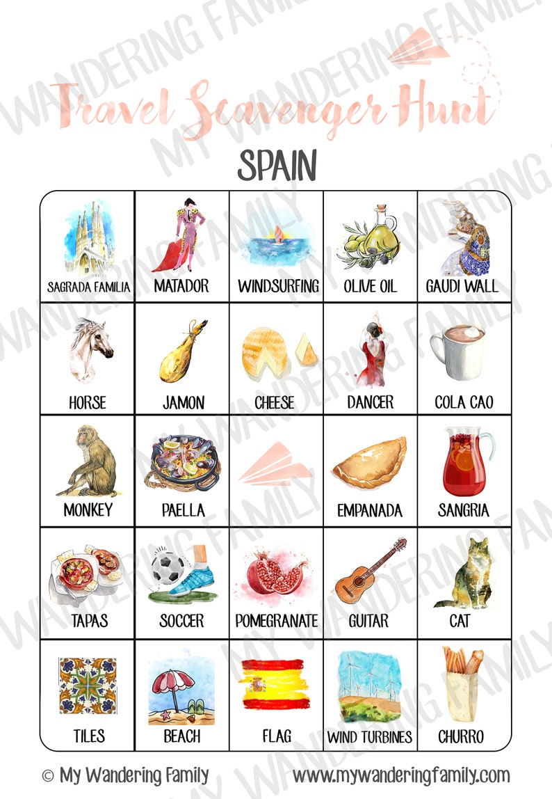 Spain Scavenger Hunt Game PRINTABLE Instant Download. Game for Kids and ...