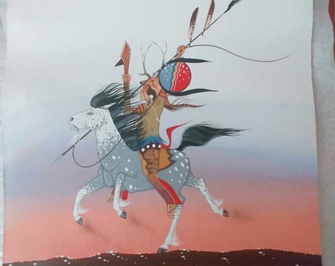 Comanche Indian Artist Larry Hood Gouache Painting 16 X 24" No Title ...