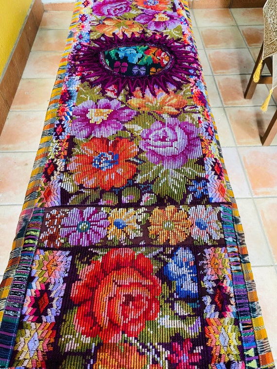 Table runner made of three upcycled huipil from Guatemala | Etsy