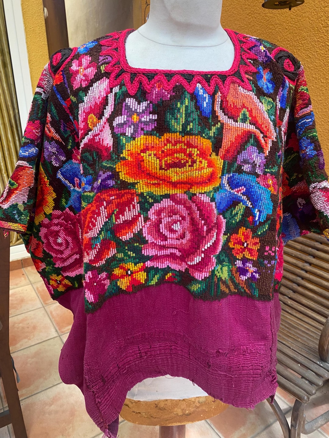 Vintage Huipil From Chichicastenango in a Flower Design Traditional ...