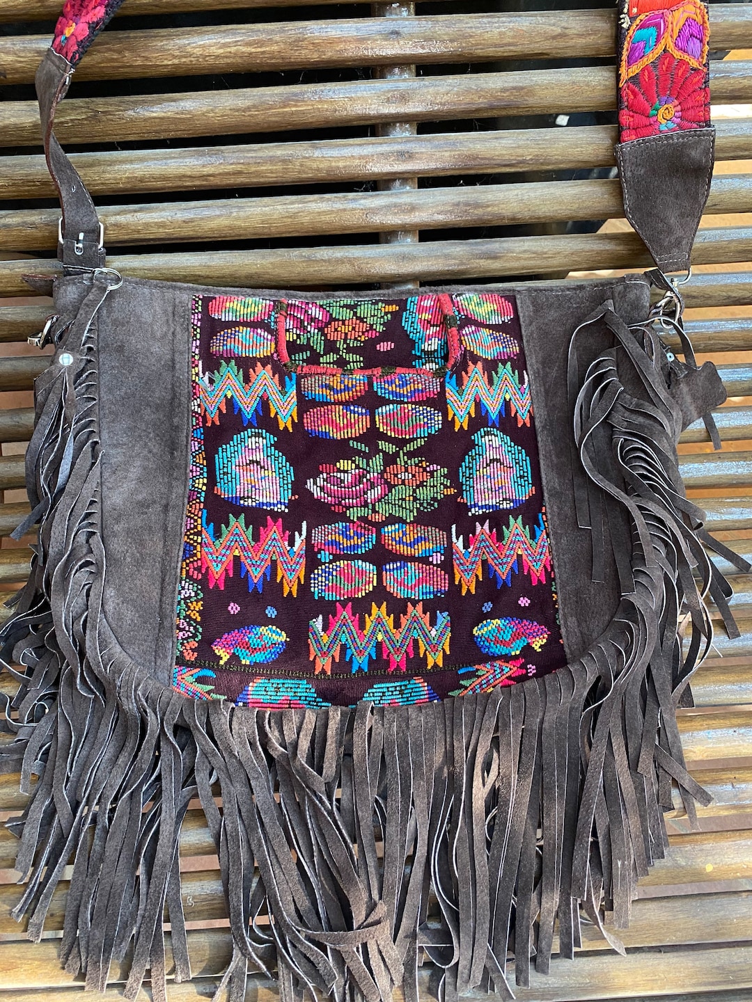 Exotic Fringe Bag Maya Huipil and Natural Cowhide,with Weaved La ...