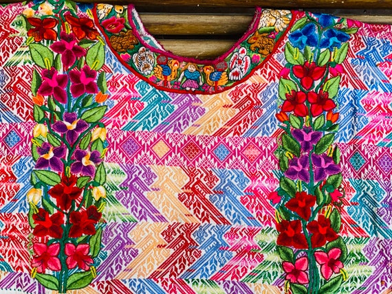 Vintage maya huipil from Xela in rich red and burgundy | Etsy