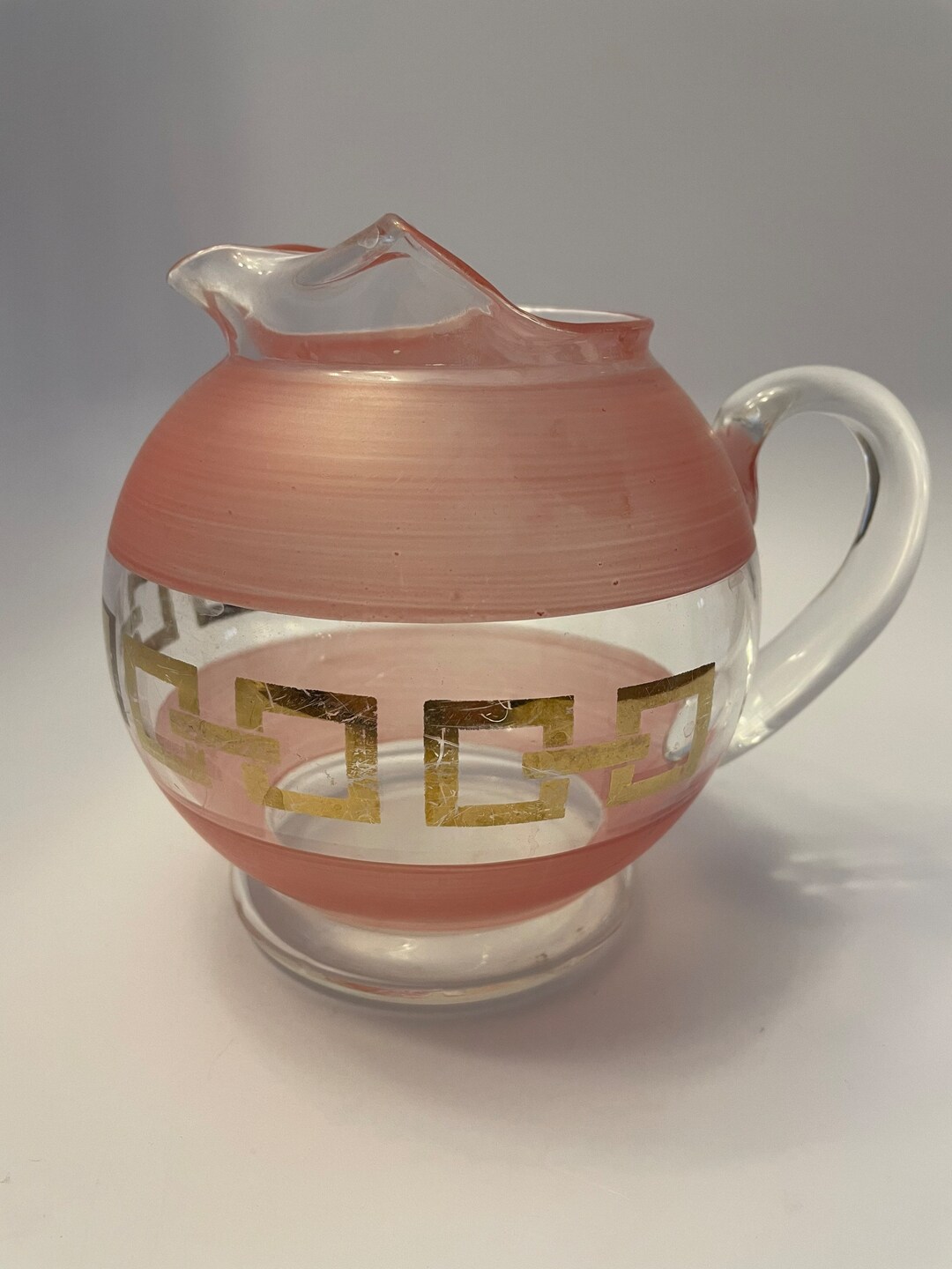 Vintage Glass Round Pitcher With Handle - Etsy