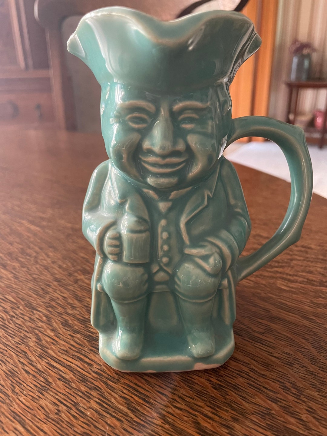 Vintage Teal Pottery Toby Mug USA - Etsy