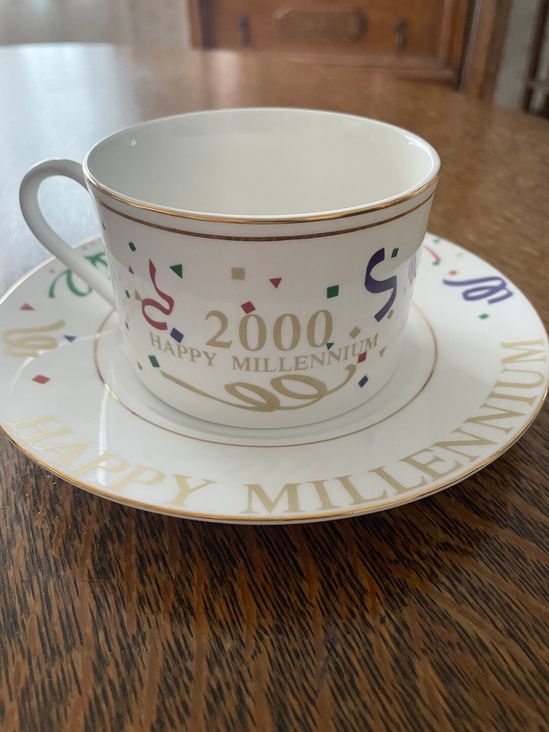Millennium Year 2000 Tea Cup and Saucer, Gold Trim, Vista Collection ...