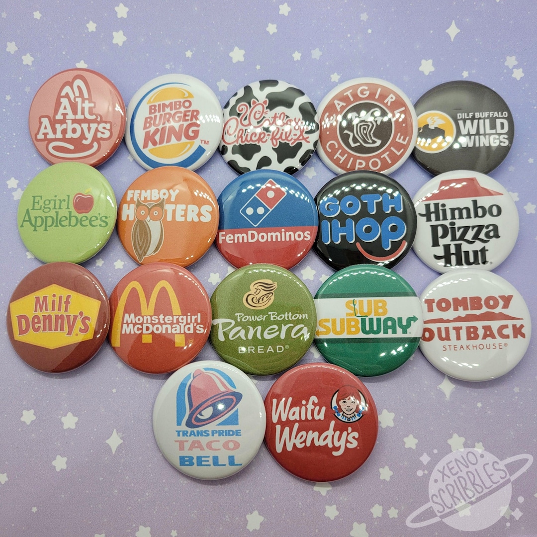 Femboy Hooters & Co. Meme Restaurants 1.5” Pin Buttons + Sparkle and ...