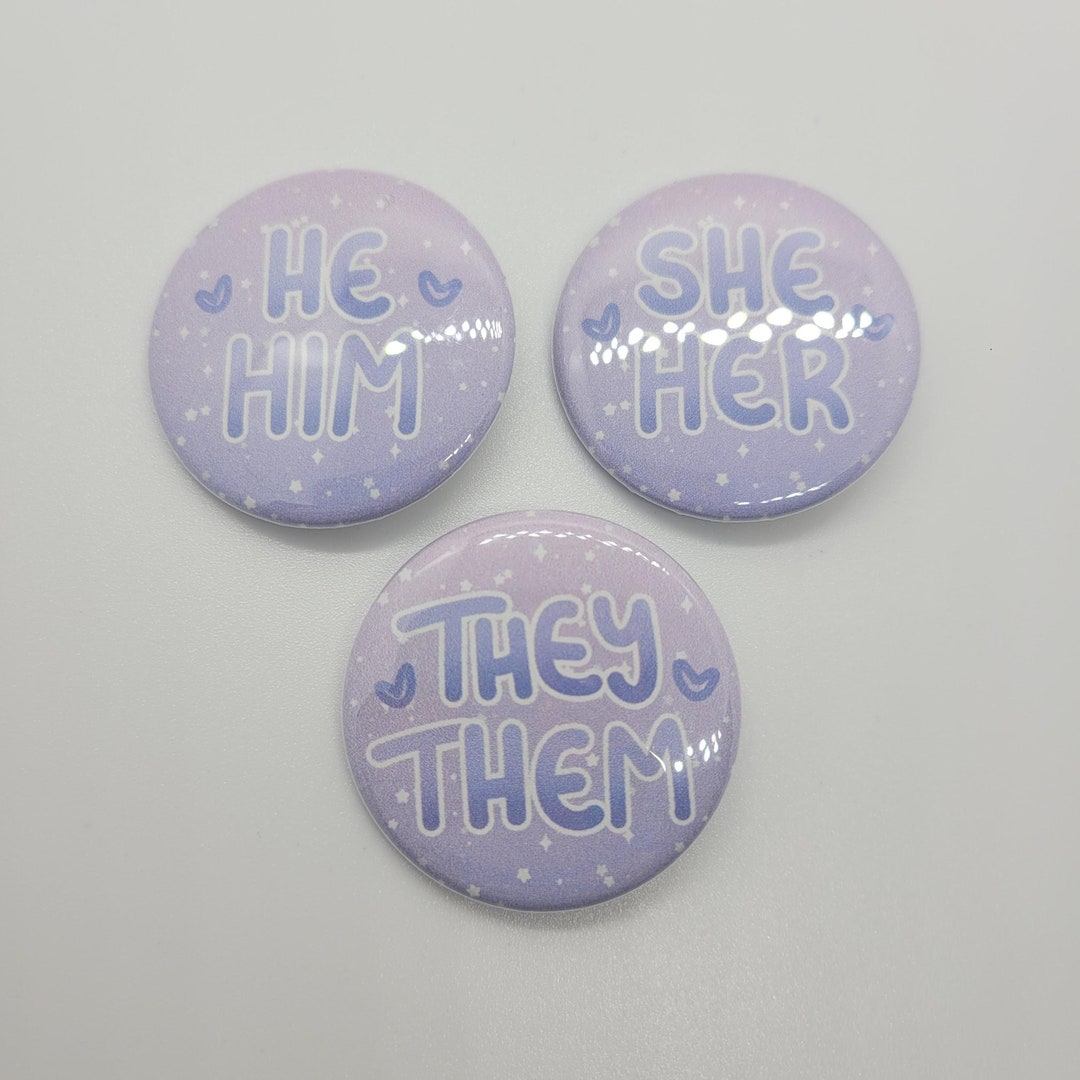 Cute Starry Kawaii Pastel Aesthetic Pronoun Pins 1.5" Pin Buttons ...
