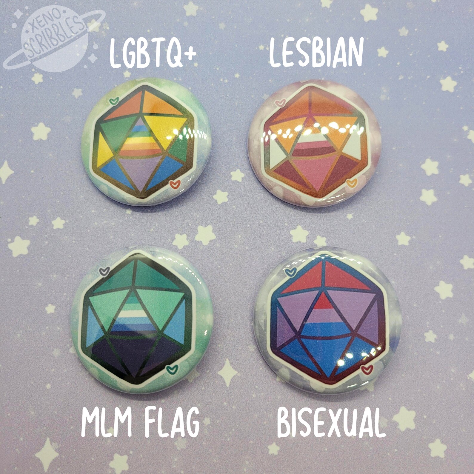 LGBTQ Gay Pride Dungeons and Dragons D&D D20 Dice 1.5” Pin Buttons ...