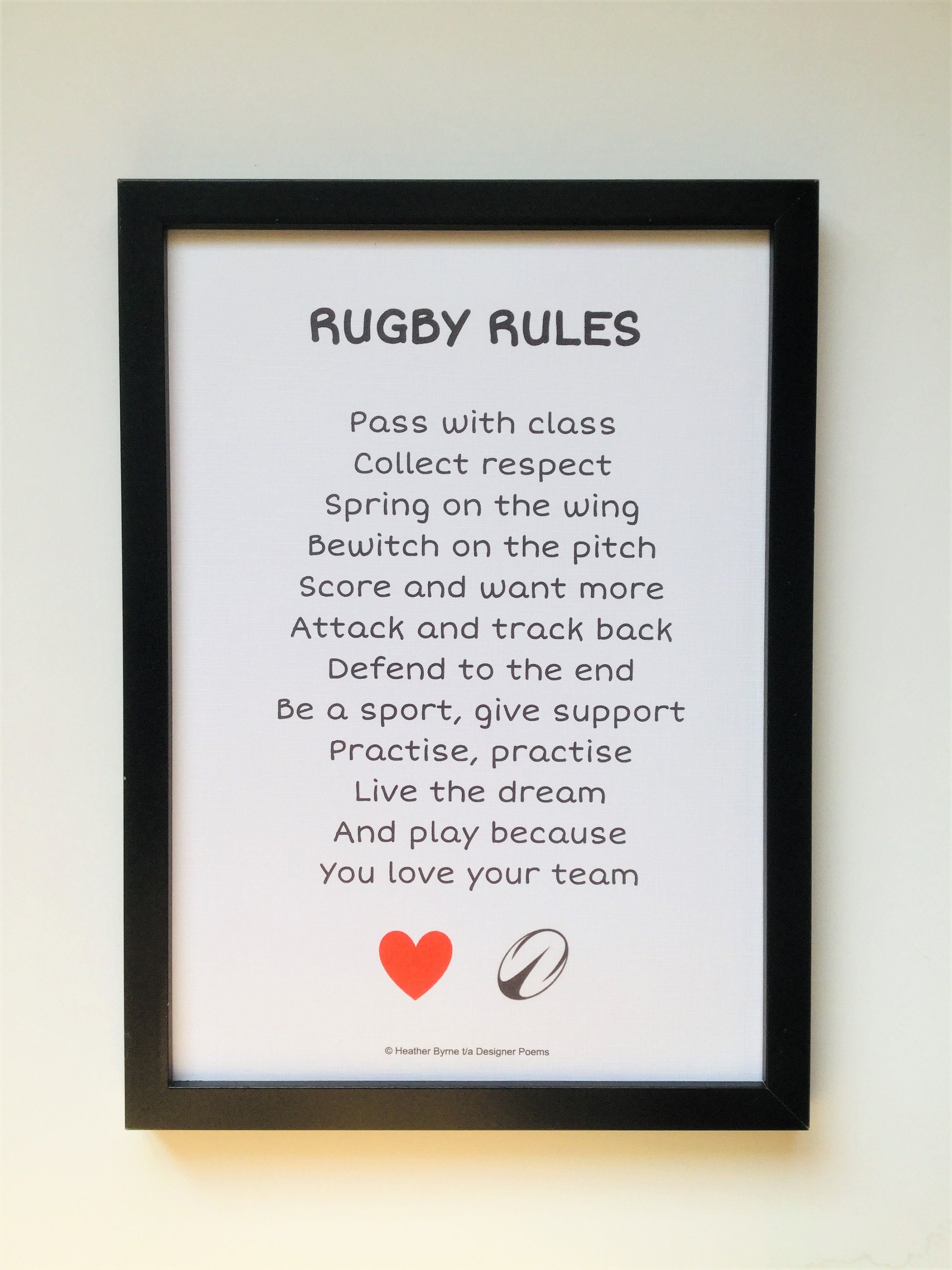 Personalised Rugby Player Poem Print - Etsy UK