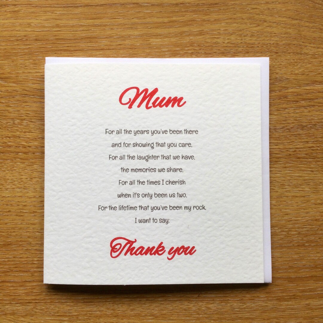 Thank You Mum Poem Card - Etsy