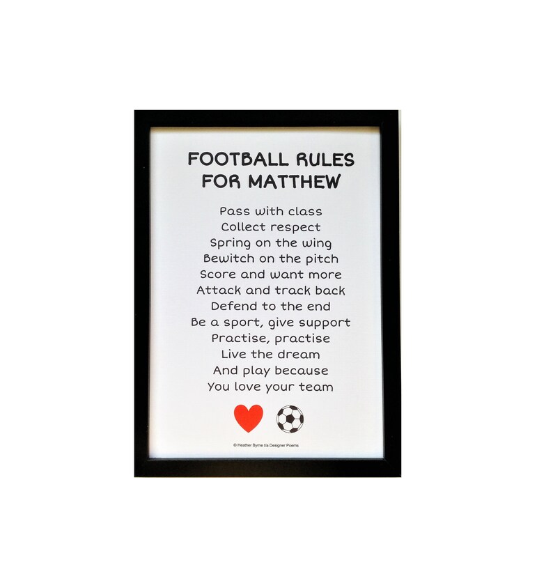 Personalised Football Player Poem Print Gift - Etsy UK