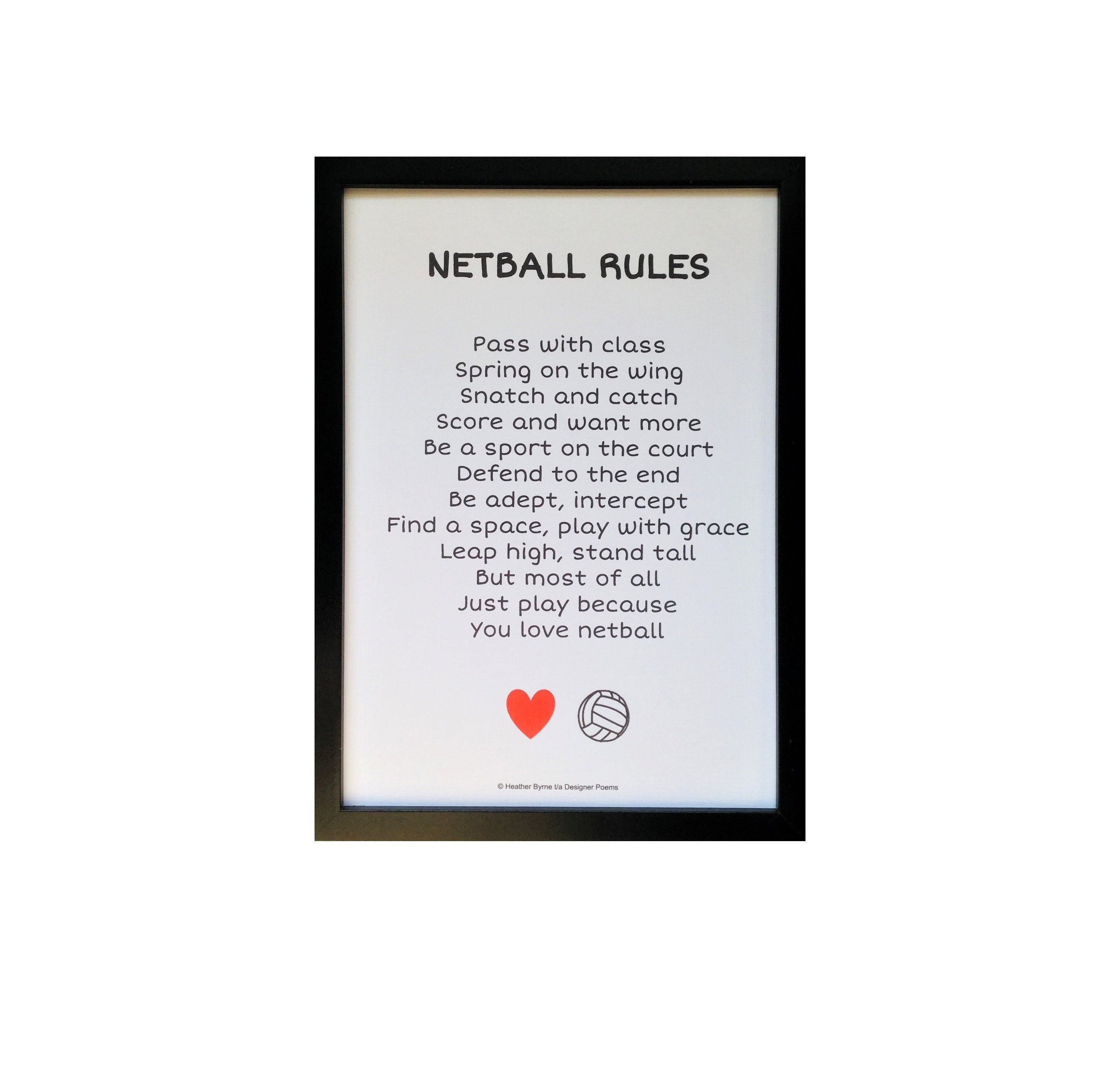 Personalised Netball Player Poem Print Gift - Etsy UK