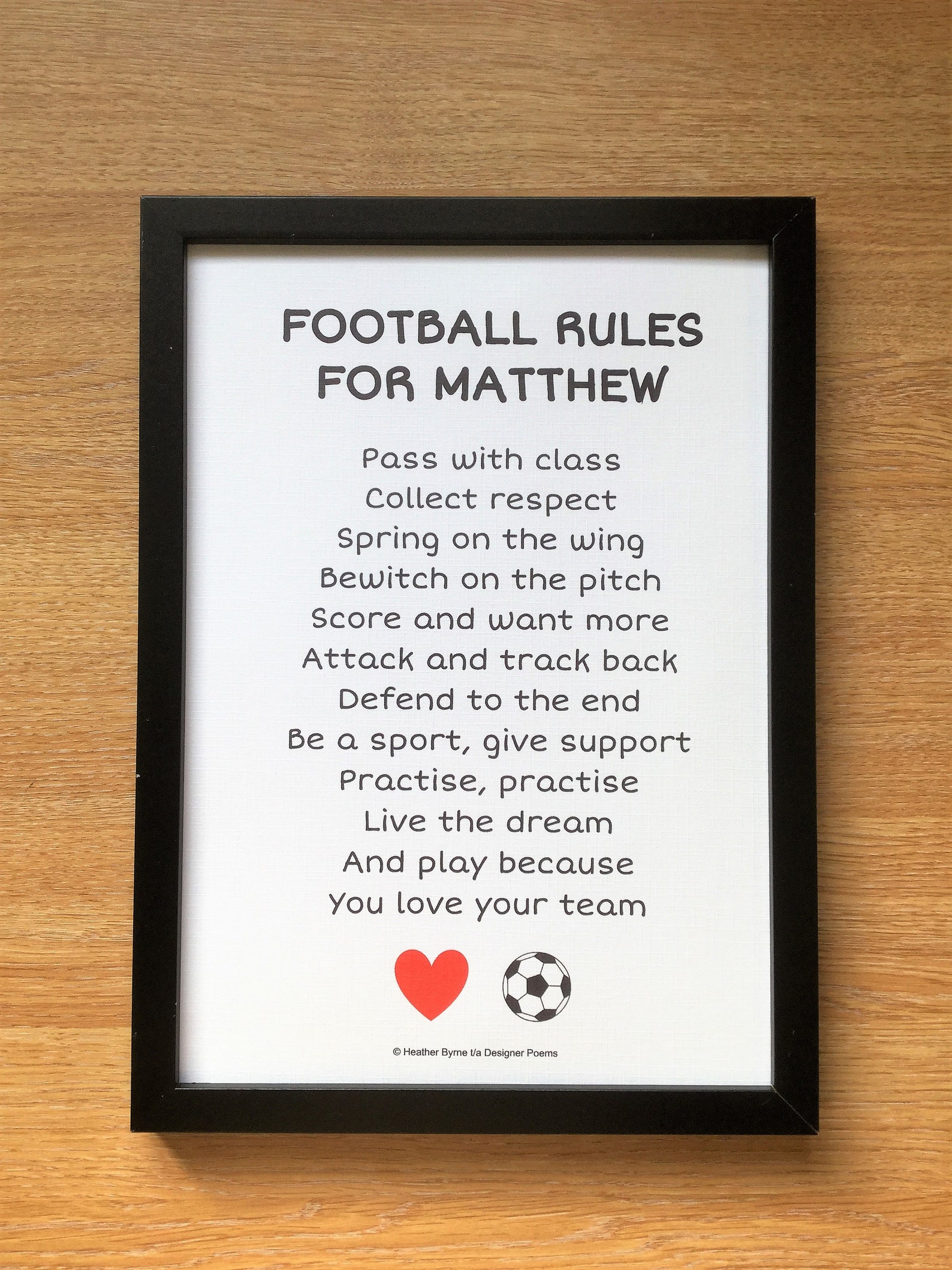 Personalised Football Player Poem Print Gift - Etsy UK