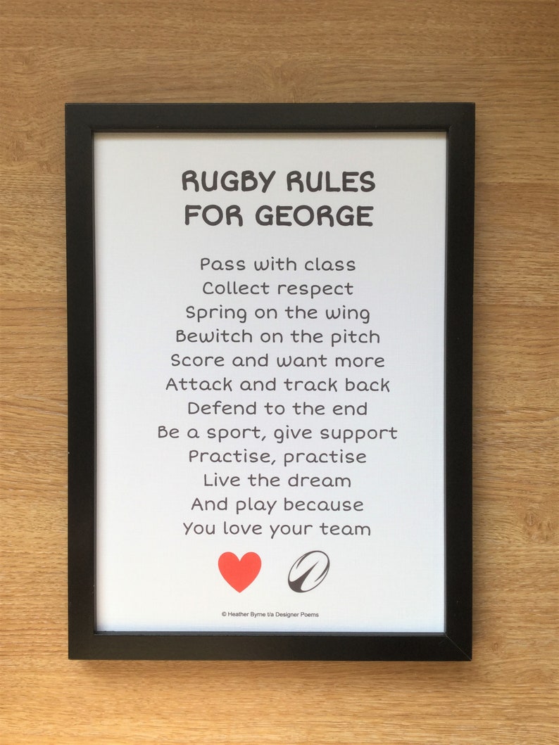 Impression personnalisée de poème de joueur de rugby - Etsy France