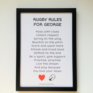 Personalised Rugby Player Poem Print - Etsy UK