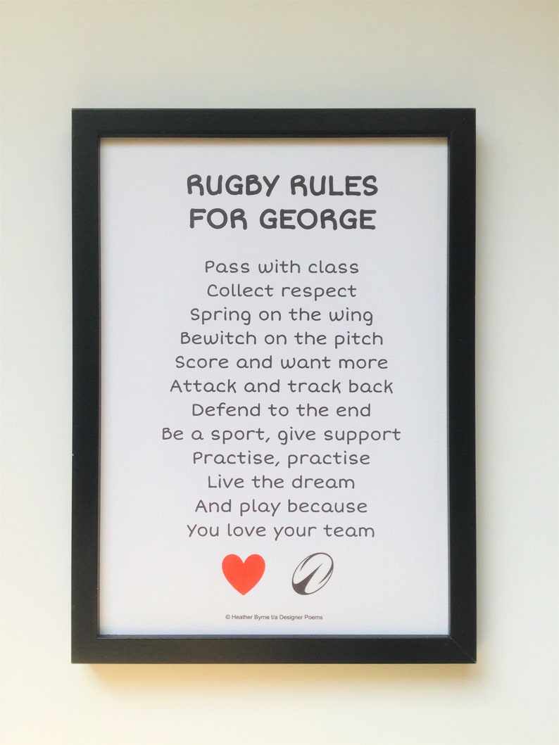 Personalised Rugby Player Poem Print | Etsy UK