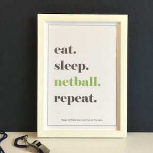 Personalised Netball Print Gift Eat Sleep Netball Repeat - Etsy UK