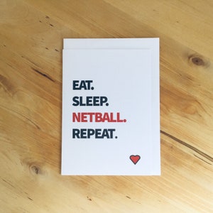 Netball Card, Card for Netball Coach, Eat. Sleep. Netball. Repeat. - Etsy