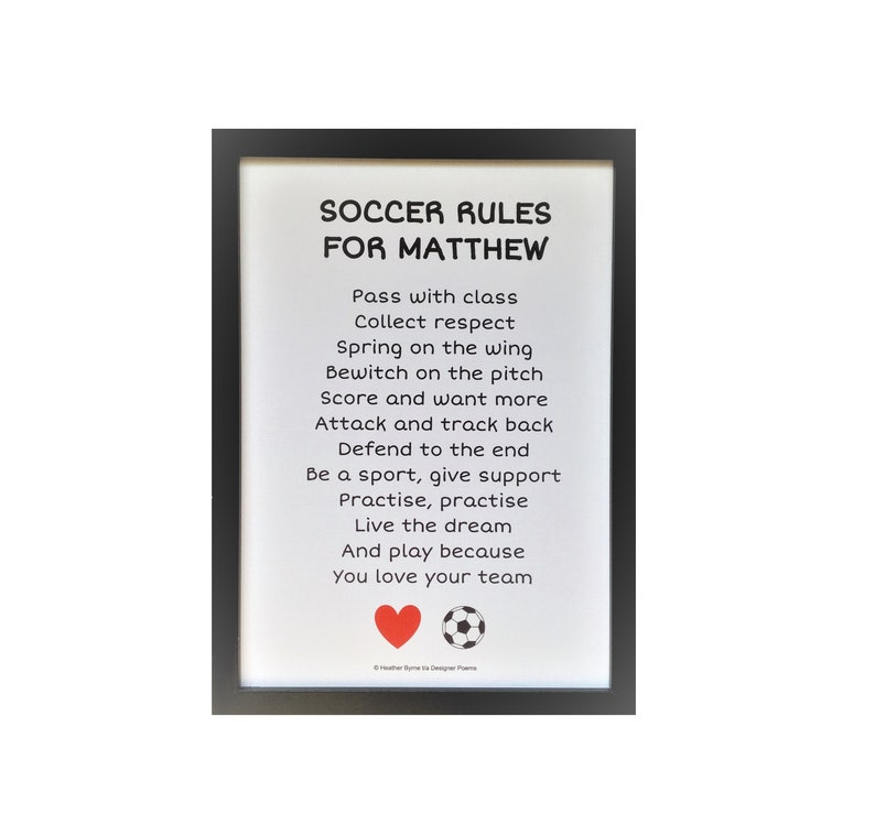 Personalised Soccer Rules for Player Poem Print Gift - Etsy