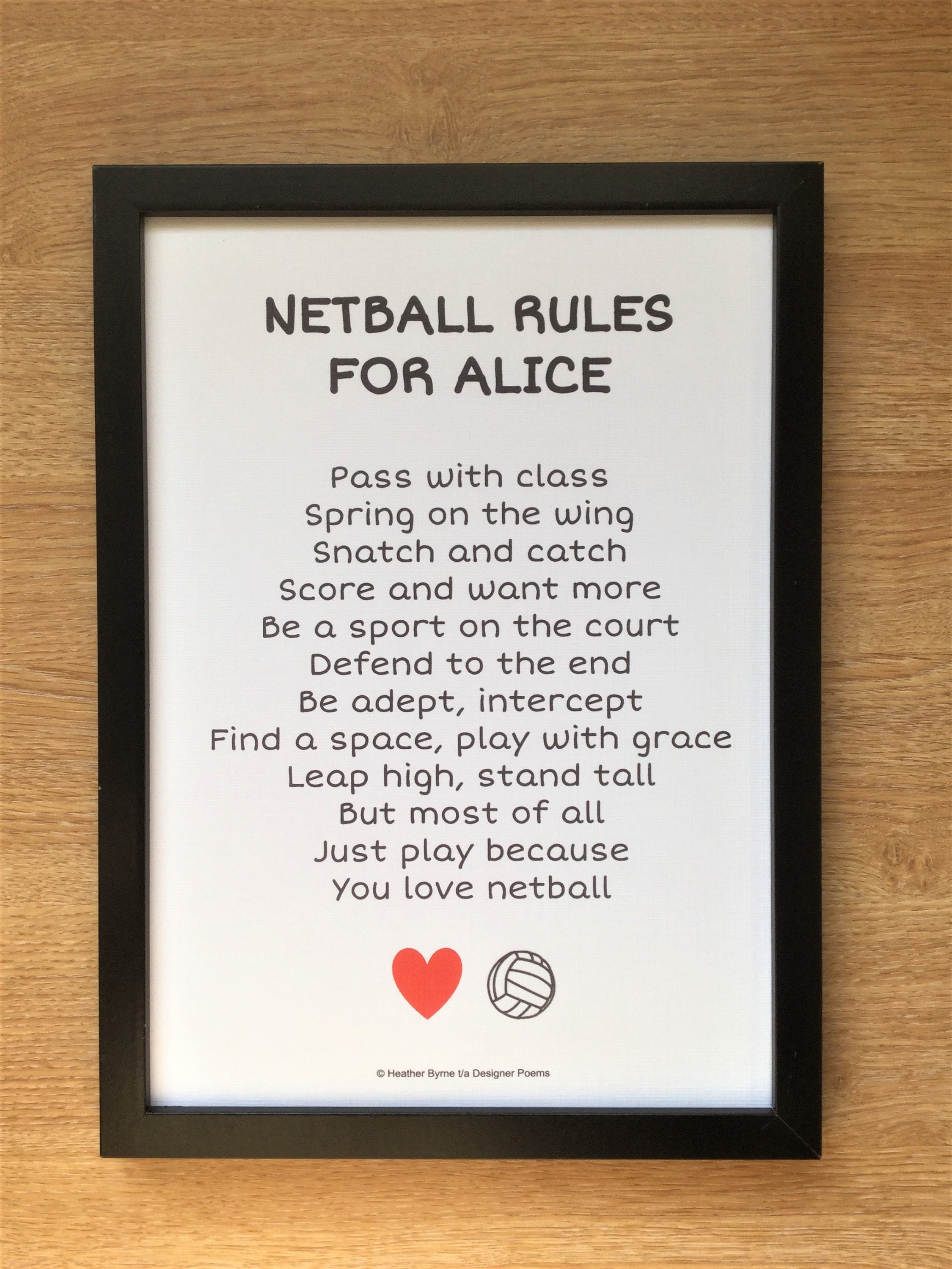 Personalised Netball Player Poem Print Gift - Etsy UK