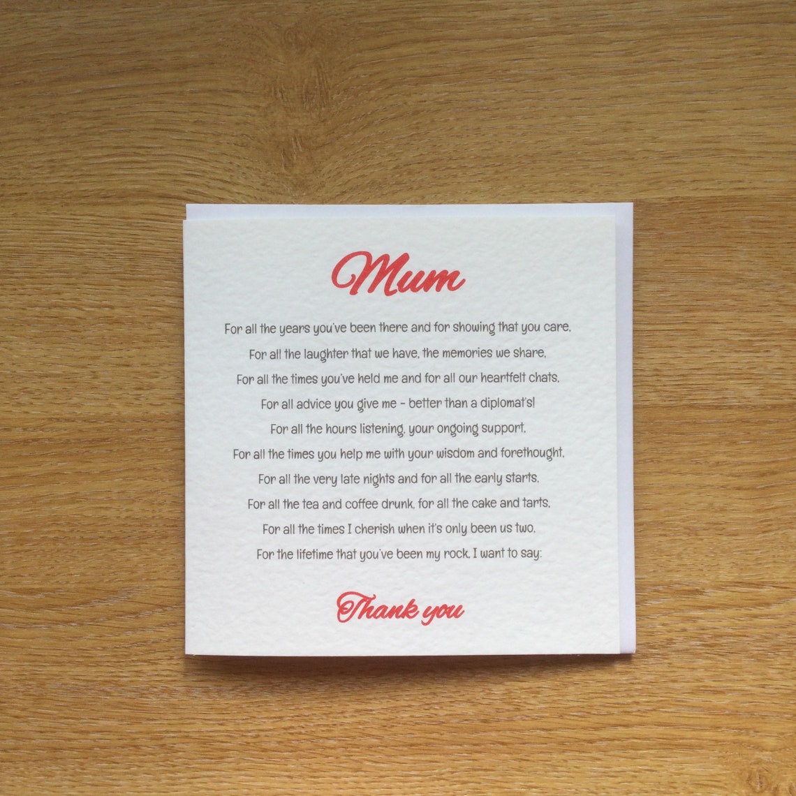 Thank You Mum Poem Card Thank You Mom Poem Card - Etsy
