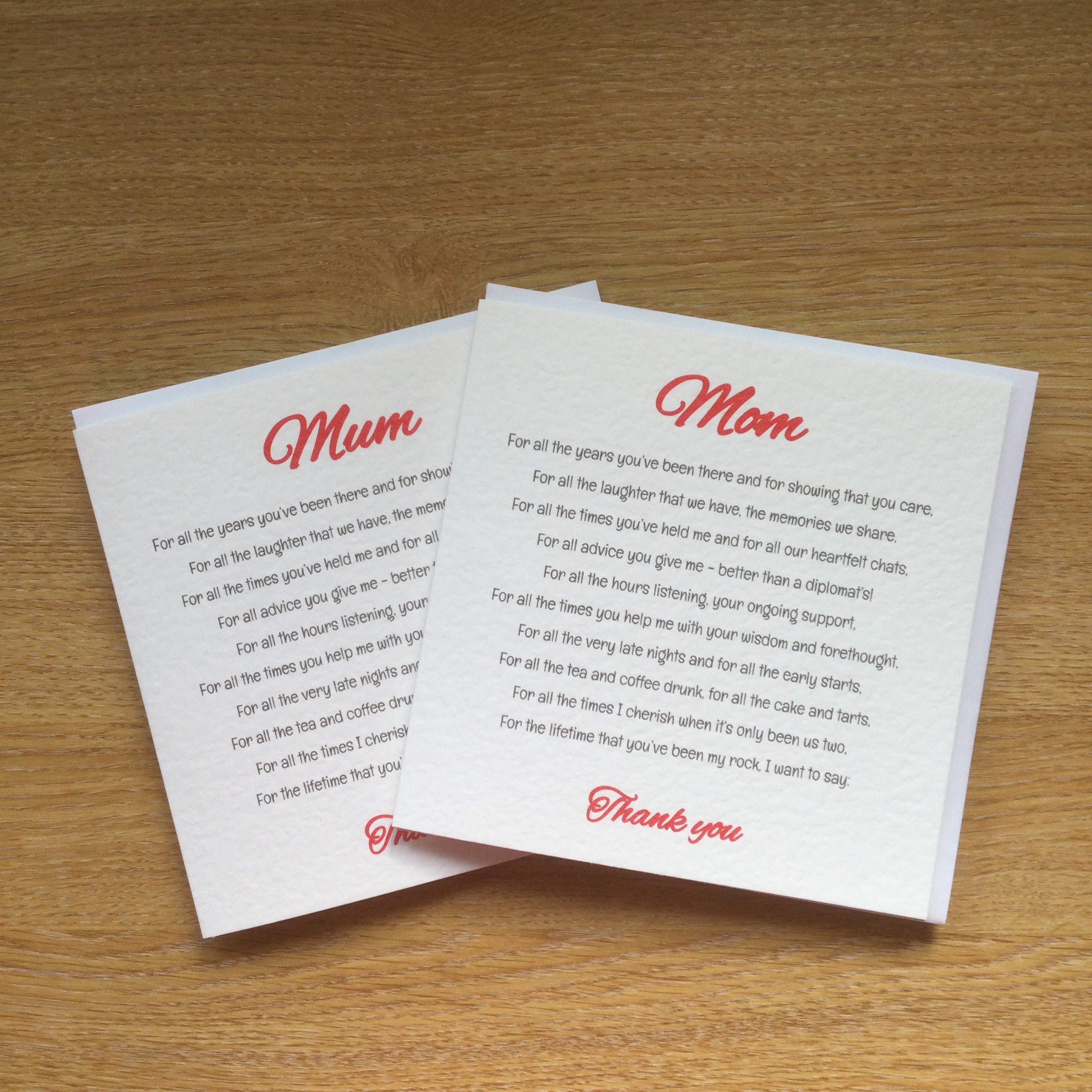 Thank you Mum poem card Thank you Mom poem card | Etsy