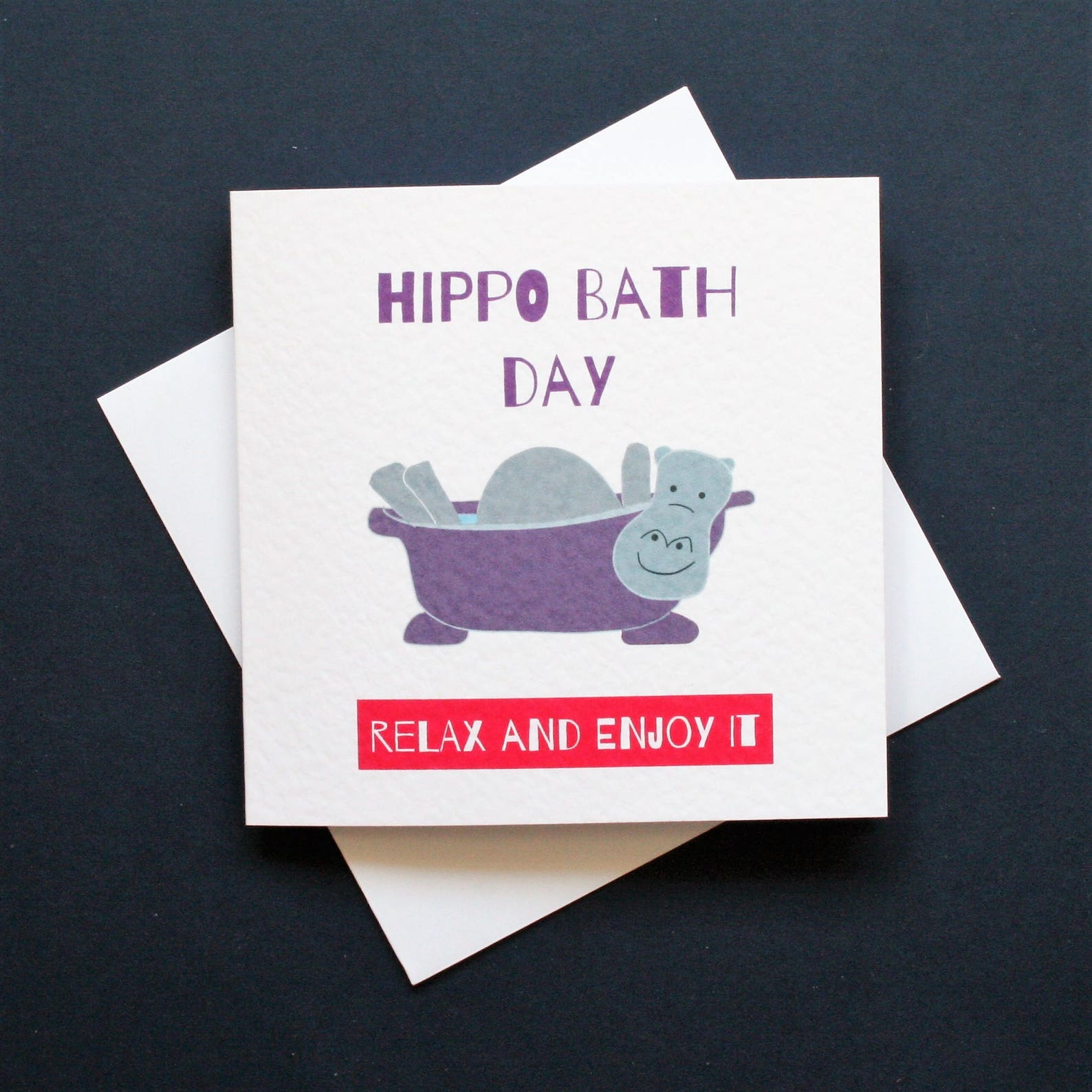 Hippo Bath Day, Hippo Bathday Card, Pink Hippo Card, Purple Hippo Card ...