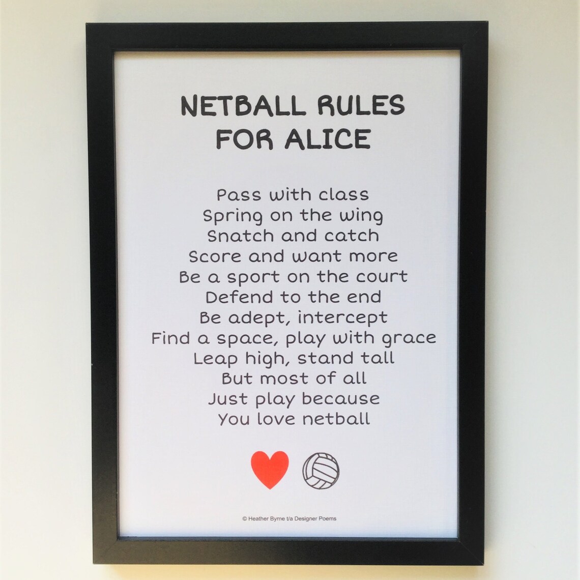 Personalised Netball Player Poem Print Gift - Etsy Canada