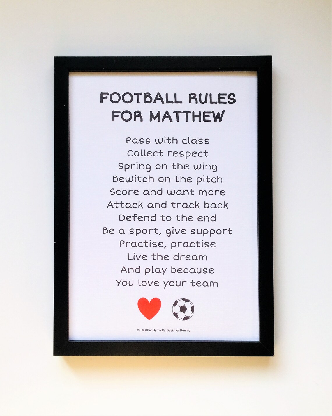 Personalised Football Player Poem Print Gift - Etsy UK
