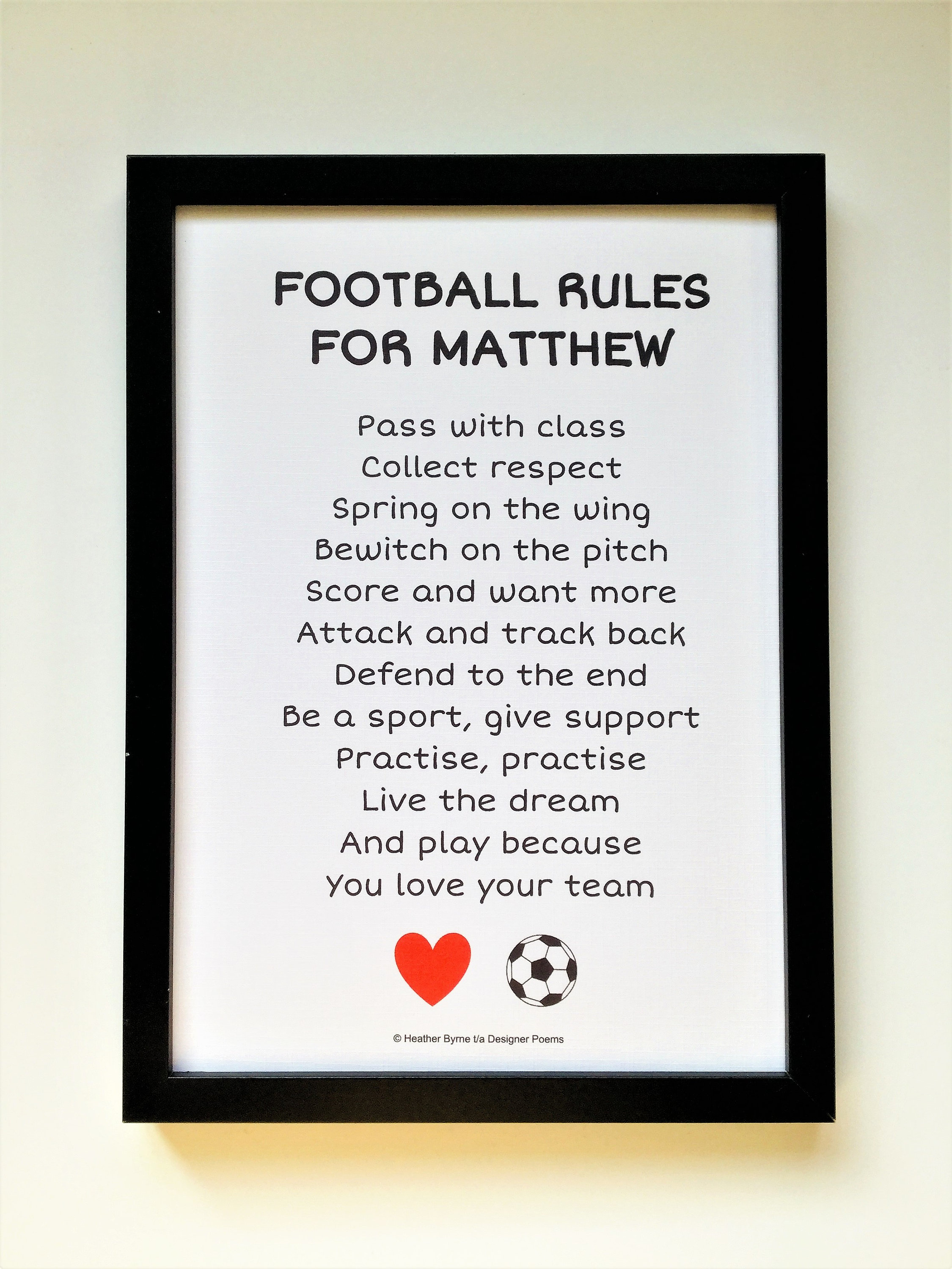 Personalised Football Player Poem Print Gift - Etsy UK