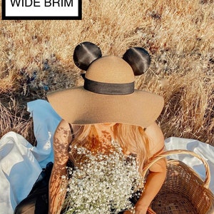 Mouse Ears Floppy Straw Beach Hat Wide Brim - Etsy
